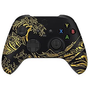eXtremeRate The Great Golden Wave Off Kanagawa - Black Housing Shell for Xbox Series X & S Controller Model 1914, Custom Replacement Cover Faceplate for Xbox Core Controller - Controller NOT Included