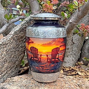 Beach Urn for Human Ashes | Large Handcrafted Funeral Memorial | Decorative Cremation Sunrise Sunset Urn for Women and Men