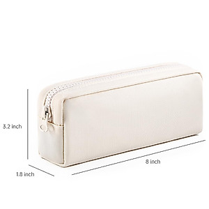 DOBMIT Big Capacity Pencil Case, Pure Color Pen Pouch with Zipper Stationary Storage Bag for Adult Students Officers, Cream White