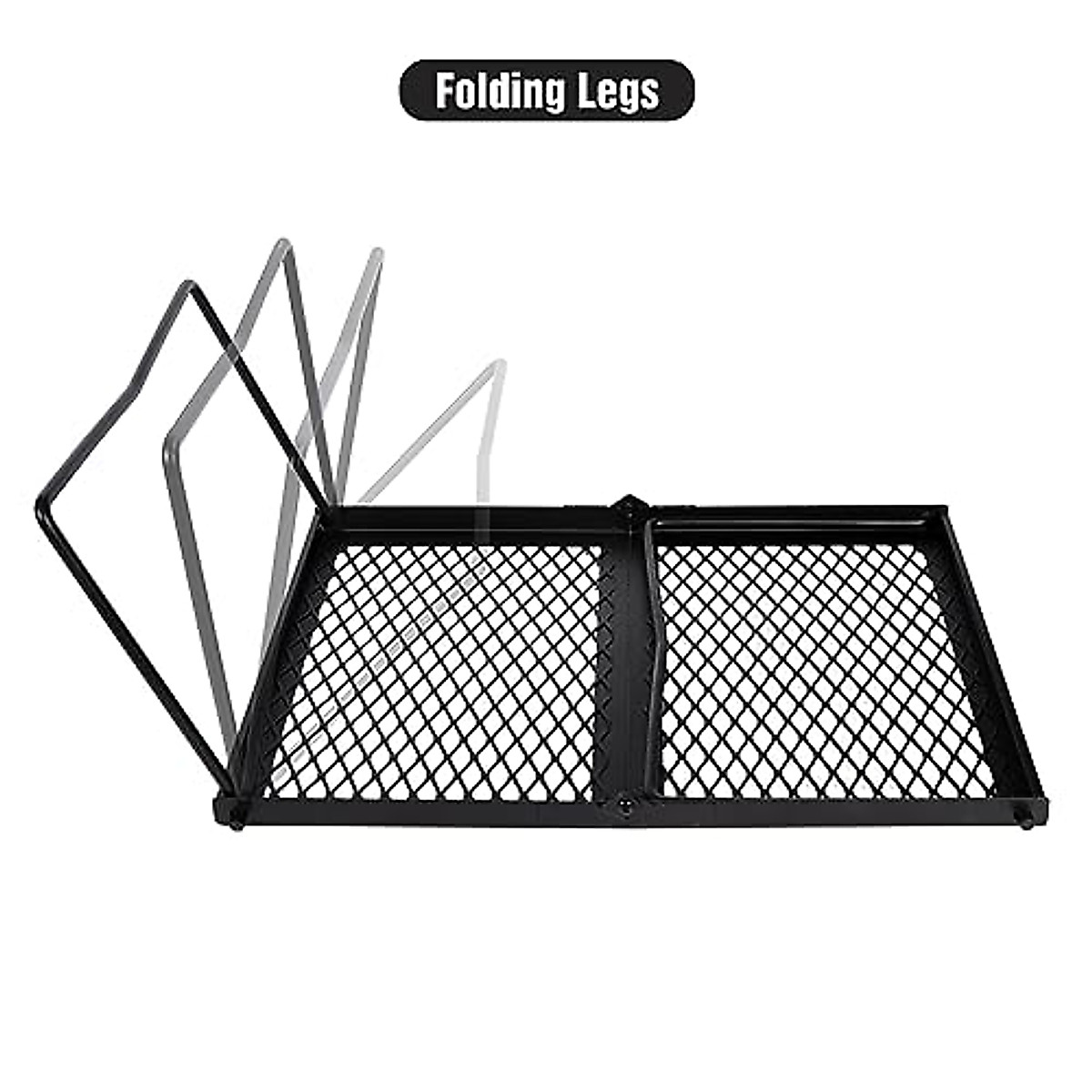 Lineslife 17'' Folding Campfire Grill Grate Over Fire Pit, Portable Heavy Duty Steel Camping Grill Grate, Camp Fire Cooking Equipment for Outdoor BBQ Picnic, Black