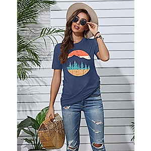 Adventure T-Shirt Women Mountain Hiking Workout T Shirt Casual Outdoor Athletic Short Sleeve Tee Tops Blue