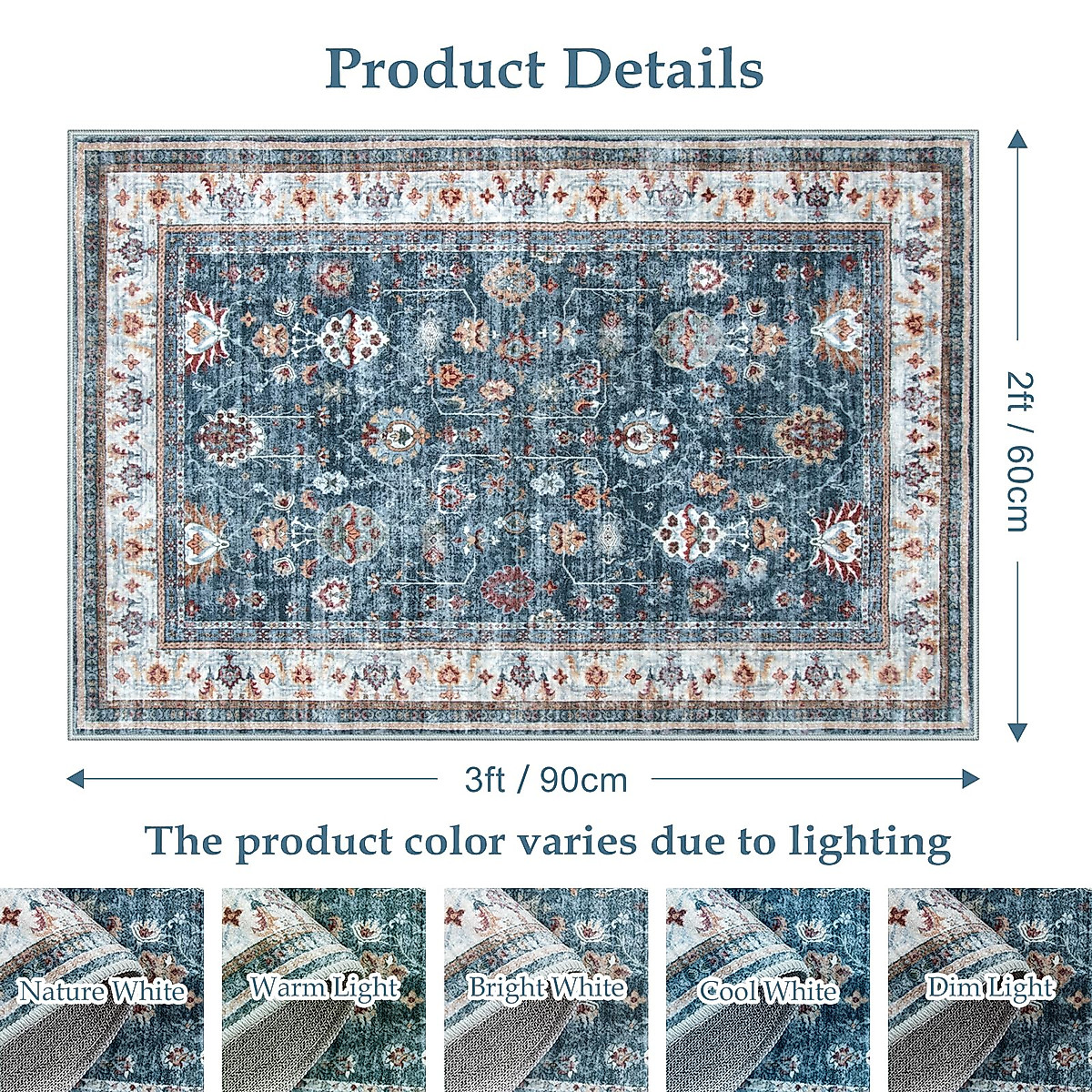 Seavish Small Entryway Rug 2x3 Rug Soft Kitchen Rugs Low Pile Doormat Boho Accent Throw Rugs with Rubber Backing Washable Blue Area Rug Floor Carpet for Bathroom Sink Bedroom Entrance