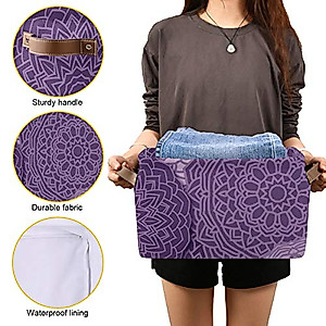 KEEPREAL Large Storage Basket Bin Purple Mandala Boho Storage Cube Box Foldable Canvas Fabric Collapsible Organizer with Handles for Home Office Closet