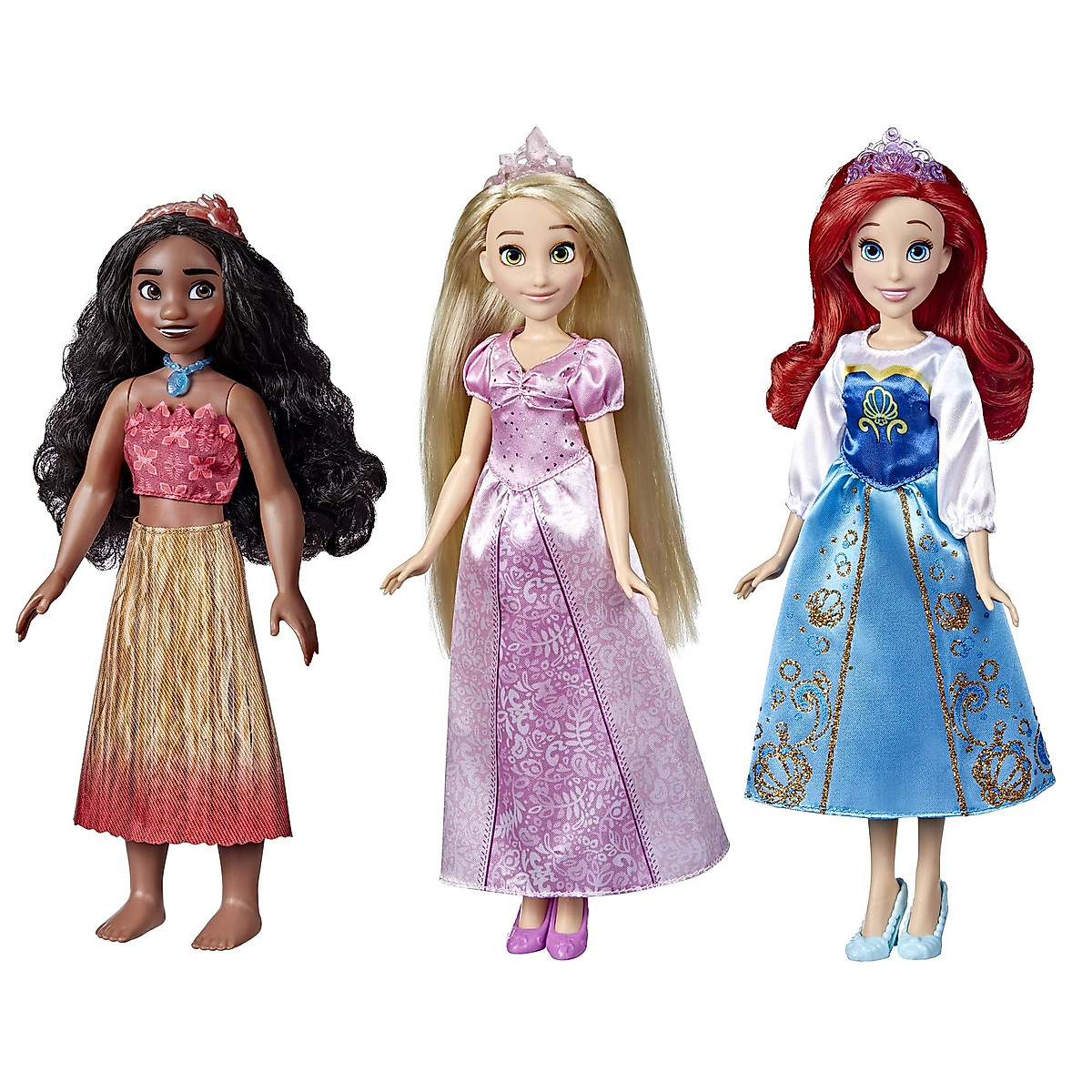 Disney Princess Royal Fashions and Friends, Fashion Doll 3-Pack, Ariel, Moana, and Rapunzel, Toy for Girls 3 Years and Up
