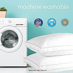 Dreamhood Luxury Goose Feather Down Pillow King Size Set of 2 - Made in USA Firm Gusseted Bed Pillows for Sleeping with Soft Premium 500 TC Cooling Cotton Shell