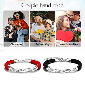 Personalized Custom Name Matching Bracelets for Couples His and Hers Bracelets for Valentine's Day Boyfriend and Girlfriend Mobius Bracelets (black and red)