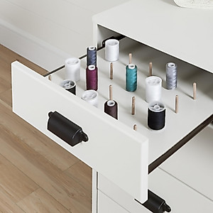 South Shore Artwork Sewing Craft Table with Storage Drawers and Scratchproof Surface, Pure White