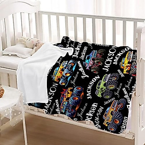 Custom Baby Trucks Blanket Personalized Name Blankets Soft Lightweight Throw Warm Cozy Plush Blankets for Couch Bed Sofa Practical Gift S 40×50in for Kids/Child