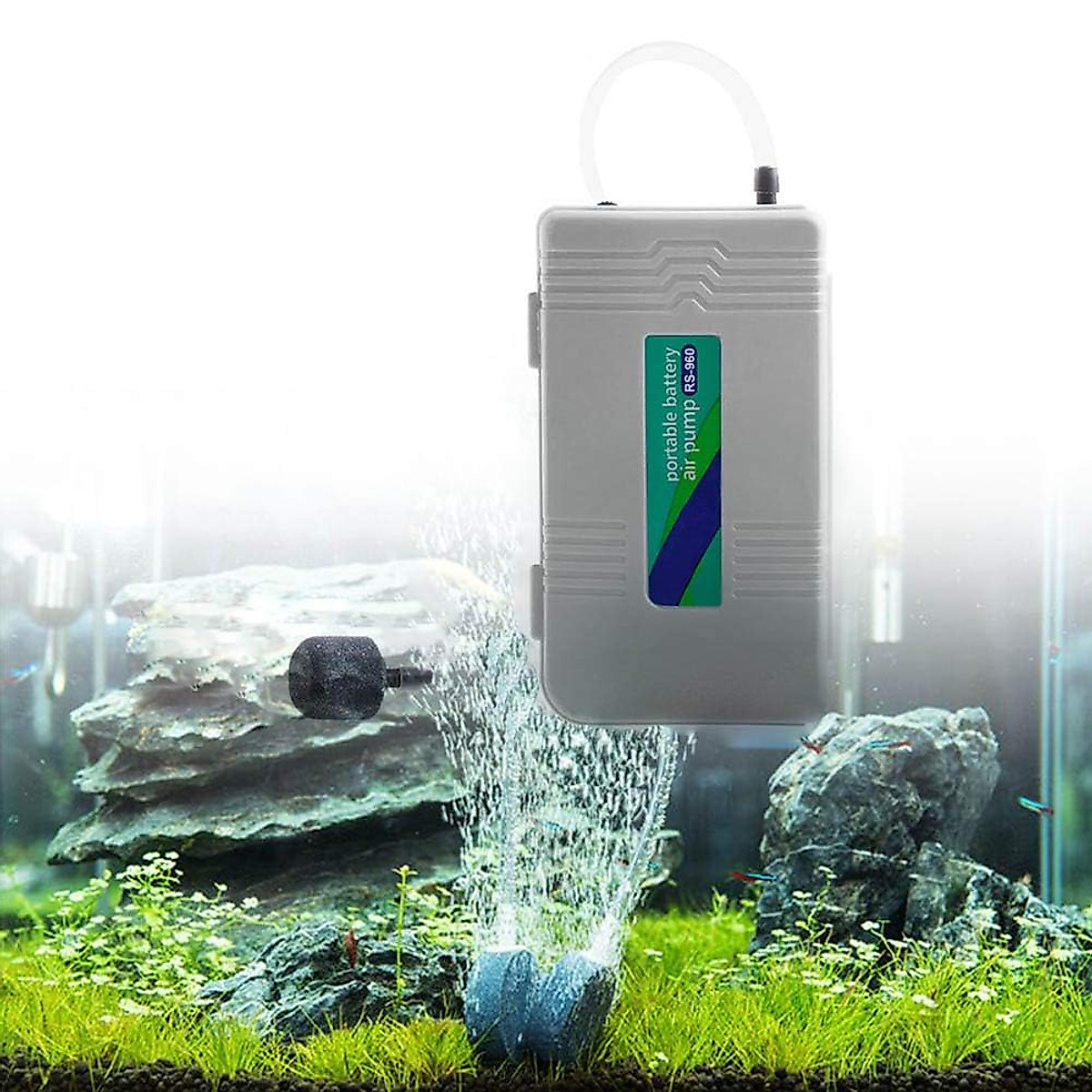 Odowalker Portable Aquarium Oxygen Pump 2 D Batteries Powered Air Pump Backup Fish Tank Air Bubbler Power Fish Savior,Aquarium Aerator for Outdoor Fishing