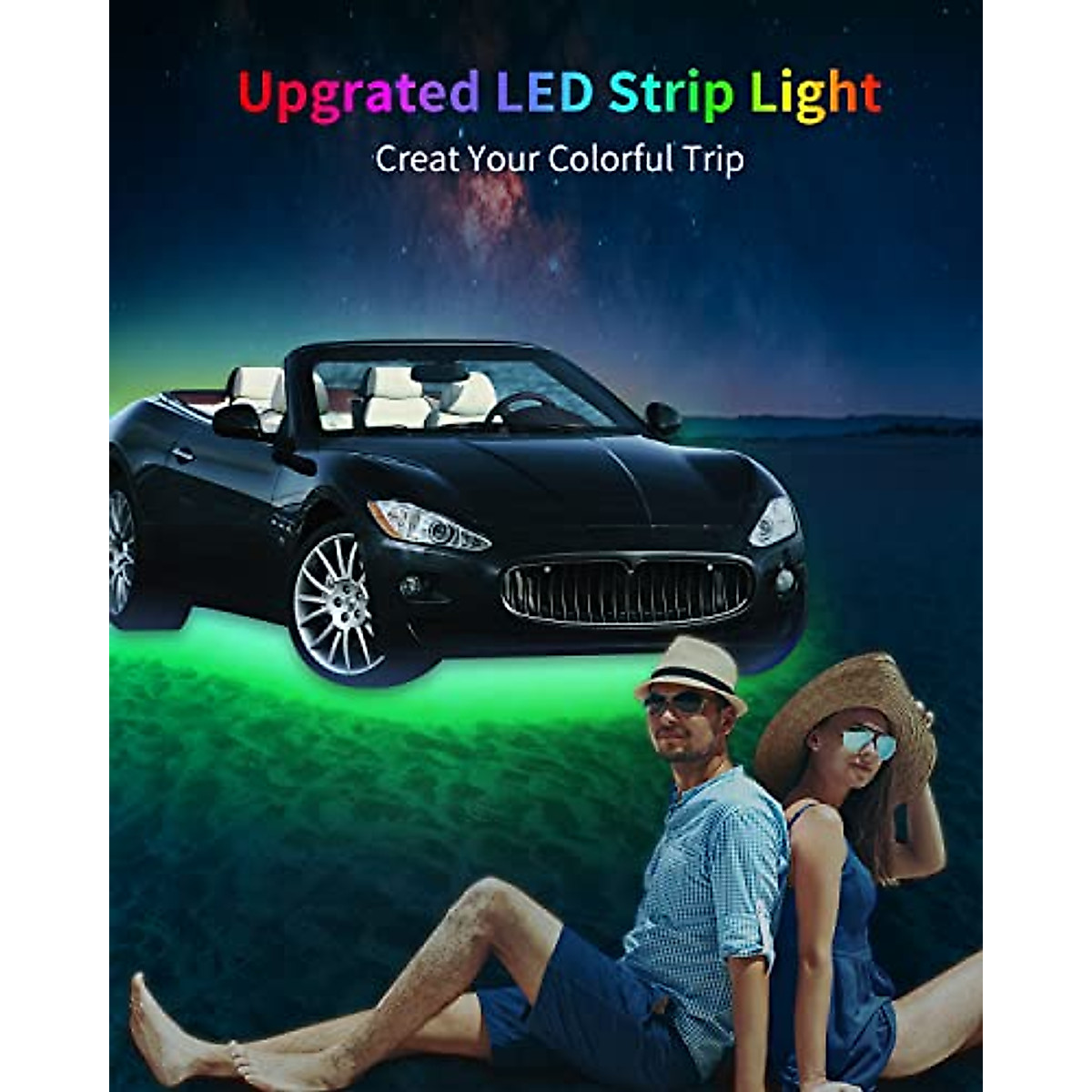 Green Led Strip Lights,24inch 12V Interior Light Strip IP68 Waterproof Cuttable for Car Motorcycles Boat Golf Cart Truck Cargo Home Decoration with Strong Nano Tape(4PCS)