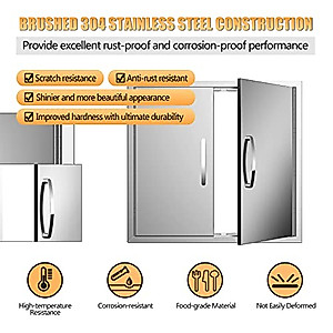 KODOM BBQ Access Door 26W x 24H Inch, Stainless Steel Double BBQ Doors,Weatherproof Outdoor Kitchen Doors for BBQ Island Outdoor Kitchen and Outside Cabinet
