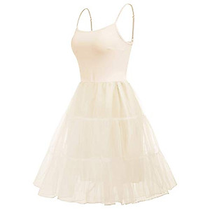 GRACE KARIN Women's Spaghetti Strap Petticoat A-Line Midi Tutu Tulle Prom Dresses for Party (Champagne,XL)