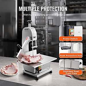 VEVOR Commercial Electric Meat Bandsaw, 650W Stainless Steel Countertop Bone Sawing Machine, Workbeach 12.4" x 18.1", 4.33 Inch Max Cutting Thickness, Frozen Meat Cutter for Rib Pork Beef