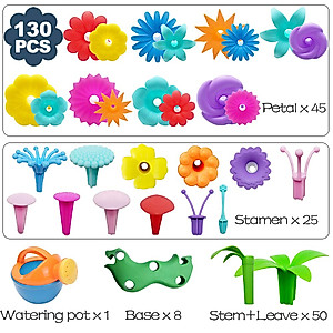 Scientoy Flower Garden Building Toys, Girl Toys Build a Garden, 130 PCS Flower Pretend Gardening Gift for Kids, Floral Arrangement Playset for Age 3-7 Year Old Child Educational Activity