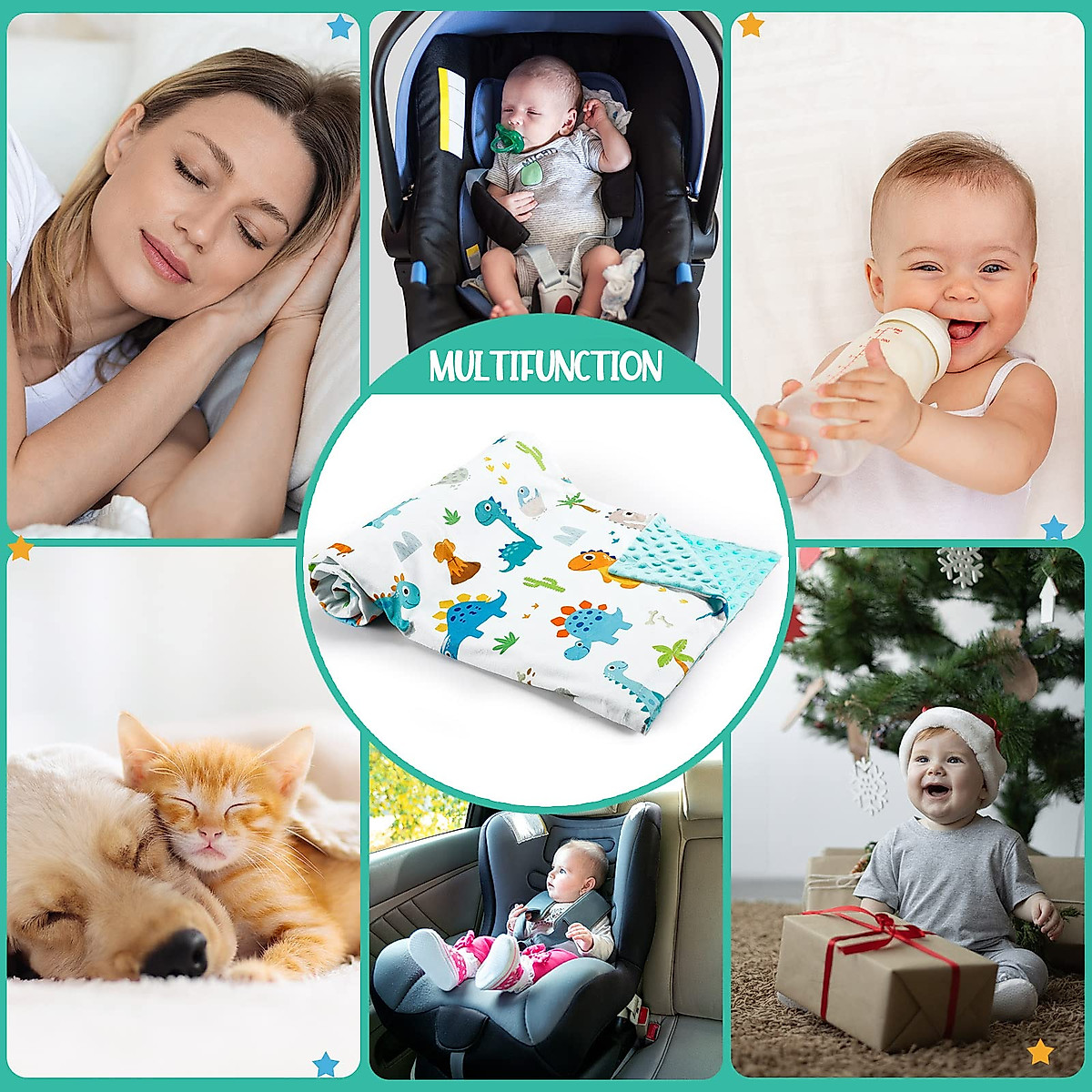 3 Pack Baby Blanket for Boys Girls Soft Minky Blanket with Double Dotted Backing Printed Dinosaur Woodland Animal for Toddler Baby Newborn Blanket Shower Gifts (30 x 40 Inch)