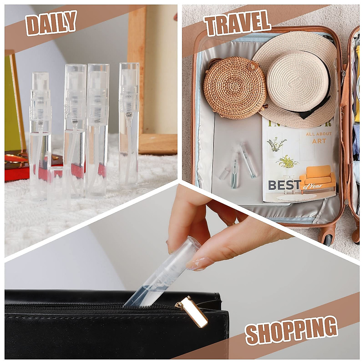 Fandamei 60PCS 5ml Mini Spray Bottle, Mini Clear Plastic Spray Bottle Empty, Fine Mist Refillable Mini Perfume Bottle, Perfume Atomizer, Small Empty Sample Containers, Plastic Portable Travel Bottle