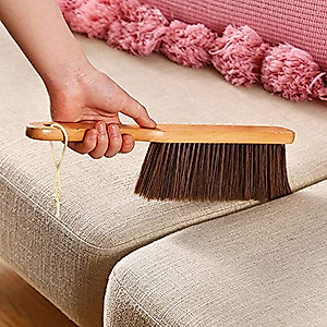 Hand Broom, Dust Brush, Horse Hair Brush with Wood Handle, Duster for Counter, Bench, Car, Furniture, Bed, Woodworking Cleaning
