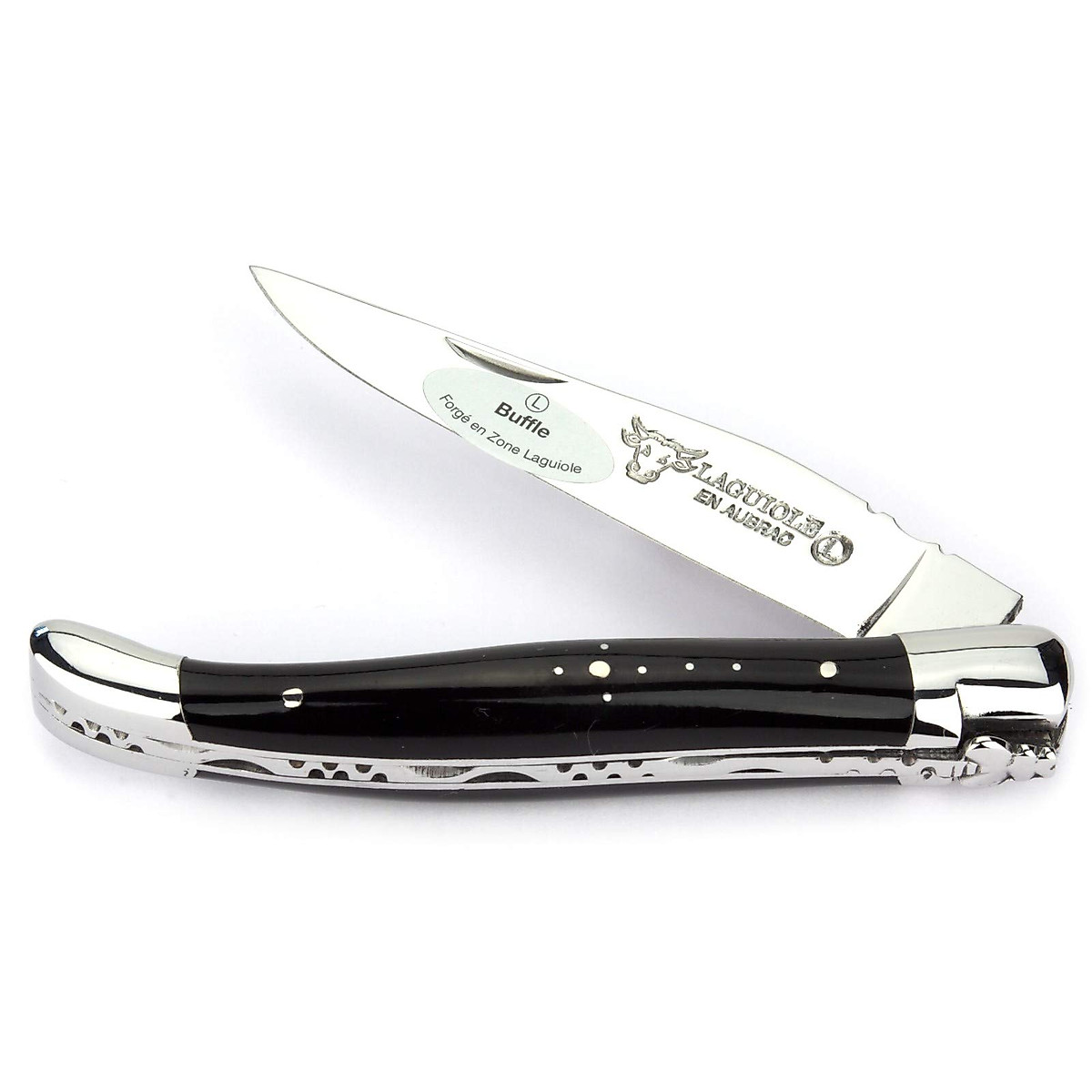 Laguiole en Aubrac handmade knife 11 cm L0211BUIF buffalo horn handle, blade and bolsters stainless steel shiny