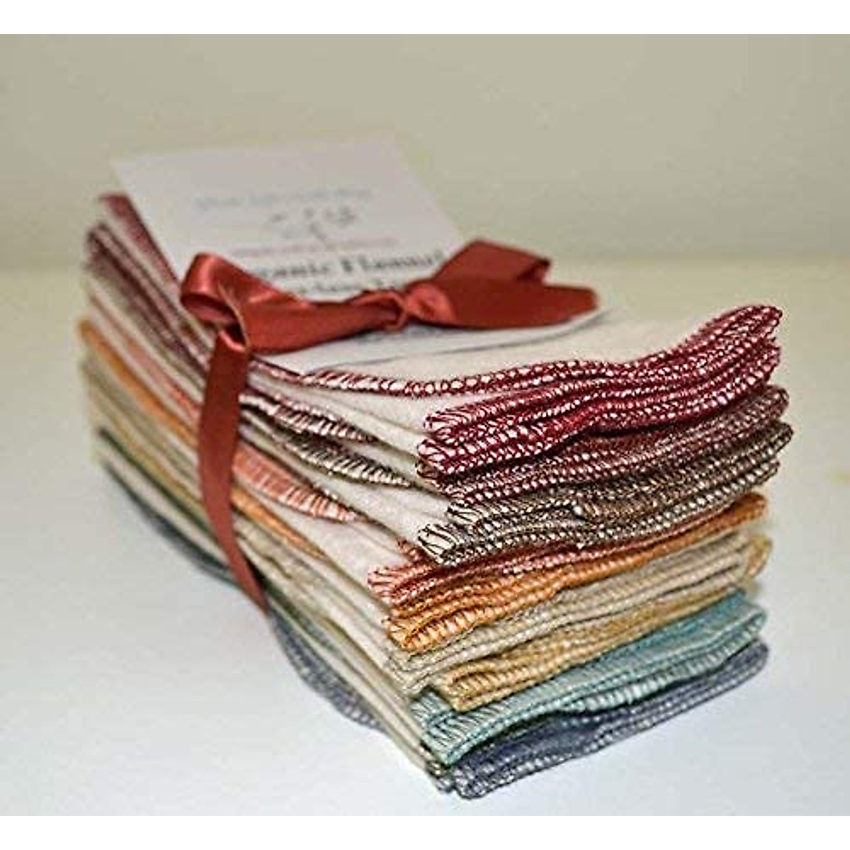 Gina's Soft Cloth Shop 11x12 Inches 1 Ply Flannel G.O.T.S. Certified Organic Cotton Paperless Towels with Earthtone Edges 10 Pack