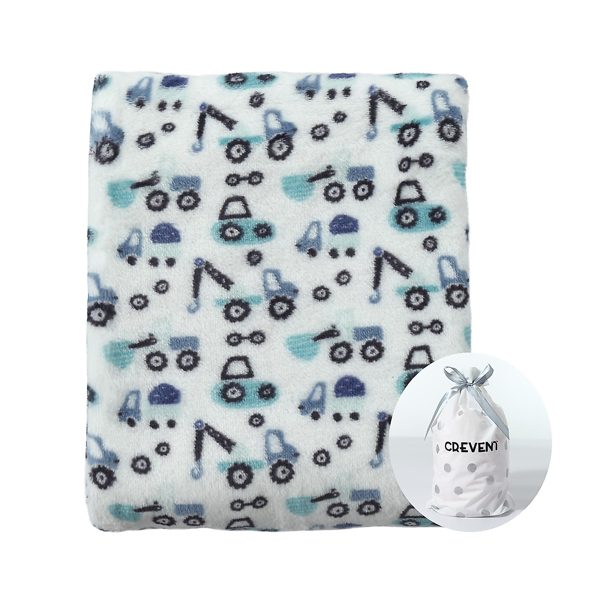 CREVENT 30"X40" Cute Lightweight Silky Cozy Warm Baby Blanket for Boys Infant Toddler Newborn Unisex Crib Cot Stroller, for All Season - Blue Truck