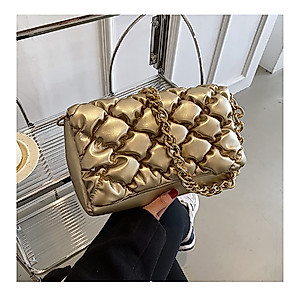 abigail paige Quilted Purse for Women Classic Shoulder Bag Designer Crossbody Bag with Chain Strap (Gold)