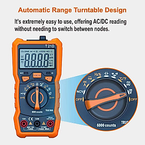 Auto-Ranging Digital Multimeter, TRMS 6000 Counts AC DC Voltmeter Ohm Volt Amp Meter, Electrical Multimeter Tester with NCV, Measure Capacitance Current Resistance Temp Continuity Diode Duty Cycle