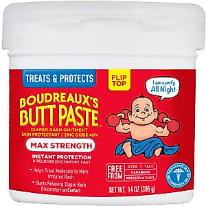 Boudreaux's Butt Paste Maximum Strength Diaper Rash Cream, Ointment for Baby, 14 oz Flip-Top Jar (Pack of 4)