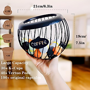 AIYICIII Coffee Pod Holder,K Cup Holders for Counter,Coffee Bar Accessories & Decor,Large Capacity Keurig K-cup Organizer, Nespresso Vertuo Coffee Station Organizer,Metal Coffee Pods Storage (Black)