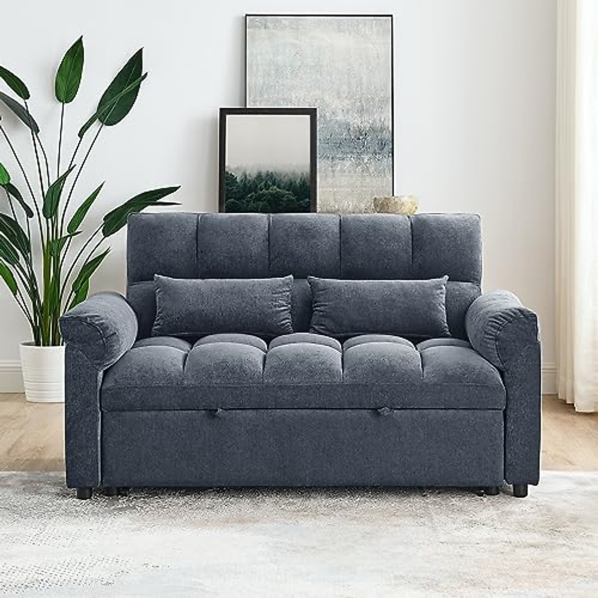 ERYE 3-in-1 Loveseat Futon Sofa Convertible Twin Bed,Love Seat W/Pull Out Sleeper Couch Bed & Reclining Backrest for RV Office Small Space Living Room Furniture Sets