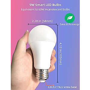 Dawwee Color Changing Light Bulb App Control, 2.4Ghz WiFi and Bluetooth Smart Light Bulbs Music Sync, Magic RGB Light Bulb Compatible with Alexa Google, E26 LED Light Bulb, 4 Pack