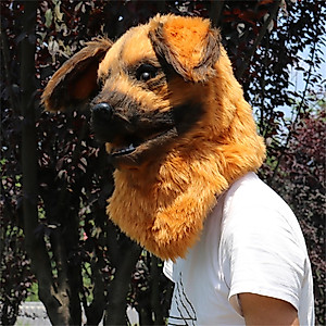 Xerial Realistic Furry Animal Mask With LED, Moving Jaw and Glowing Head - Shepherd Dog Costume for Halloween Party