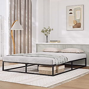 Novilla Queen Bed Frame, Metal Platform Bed Frame, Noise-Free, Sturdy Metal Bed Frame, Heavy Duty Wood SlatsWood Slats Support, No Box Spring Needed, Easy Assembly, Coal Black
