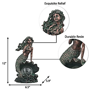 TERESA'S COLLECTIONS Mermaid Garden Sculptures & Statues, Outdoor Fairy Statue, Solar Garden Fairy Decor, Garden Figurines Lawn Ornaments for Patio Yard Decorations (Bronze)
