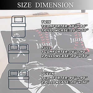MWMWMW Boys Queen Comforter Set, Sports Theme Baseball Bedding Set for Kids Girls Teens, 3 PCs Soft Microfiber Baseball Player Blanket, 1 Comforter with 2 Pillowcases