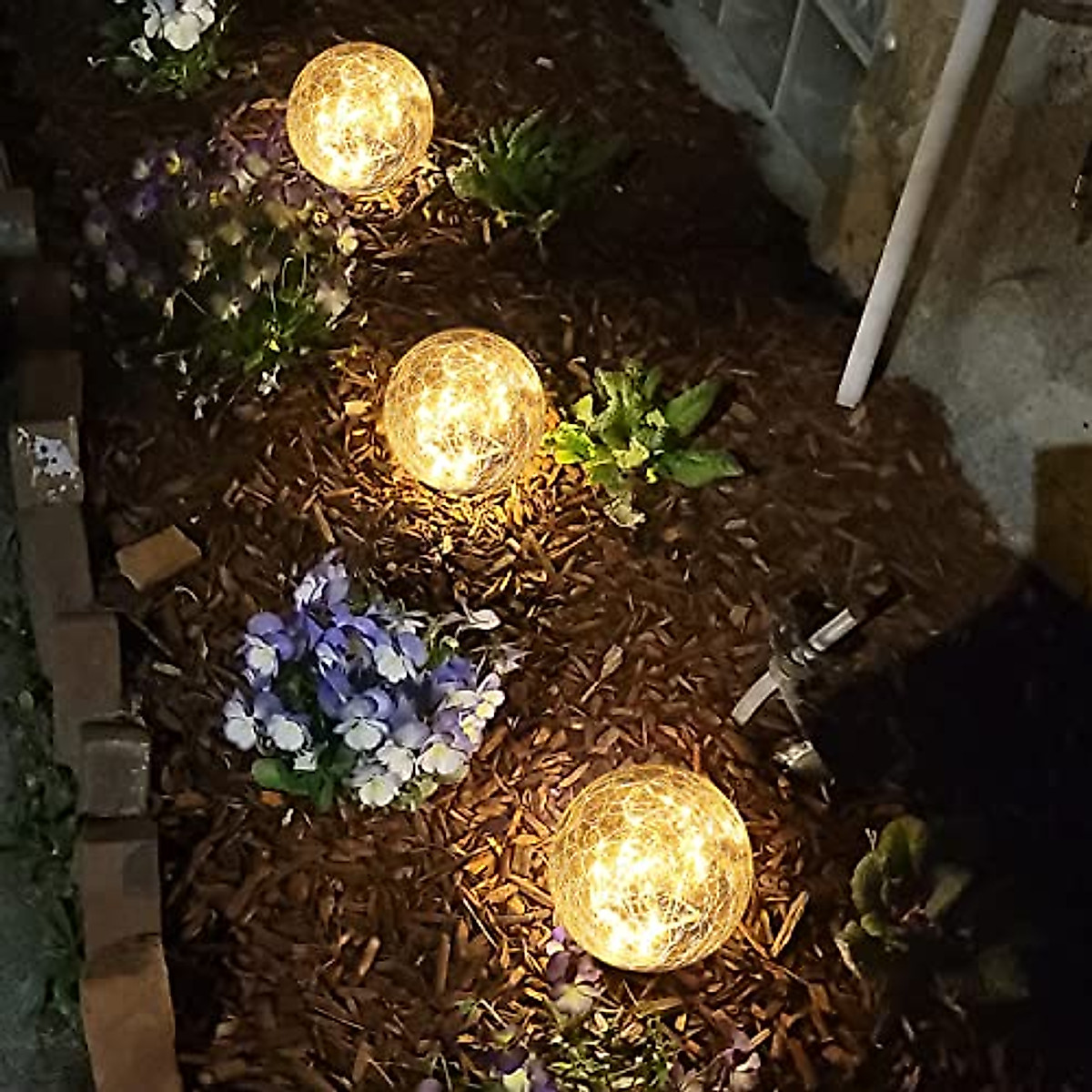 YOJACIKI Globe Solar Lights Outdoor Decorative, Cracked Glass Solar Ball Lights, Waterproof Ground Lights, Long Lasting Disk Lights for Lawn, Patio, Yard, Pathway, Christmas Garden Decor-1 Pack 4.7"