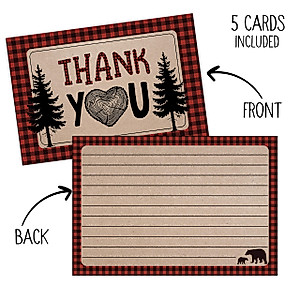 50 Lumberjack Baby Shower Thank You Cards - Boy Baby, Mama Bear Baby Shower Favor, Woodland Baby Shower - 6 Different Designs Included - 25 Blank and 25 Pre-Written Thank You Cards