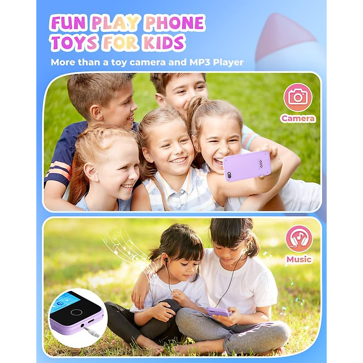 Kids Toy Smartphone, Gifts and Toys for Boys Ages 3-8 Years Old, Fake Play Toy Phone with Music Player Dual Camera Puzzle Games 8GB SD Card Touchscreen, Birthday, Kids Trip Activities