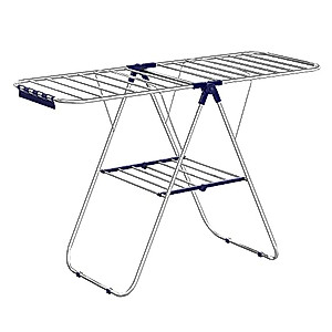 SONGMICS Clothes Drying Rack, with Bonus Sock Clips, Stainless Steel Gullwing Space-Saving Laundry Rack, Foldable for Easy Storage, Silver