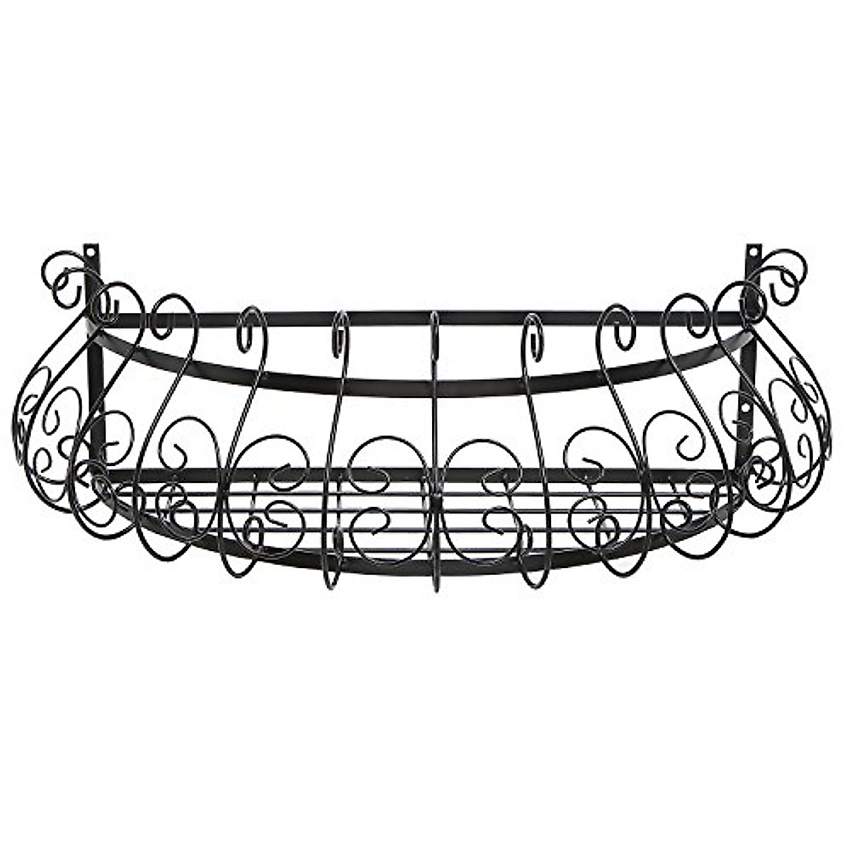 MyGift Wall-Mounted Black Metal Indoor Plant Box Basket with Scrollwork Design, Flower and Planter Pot Display Rack