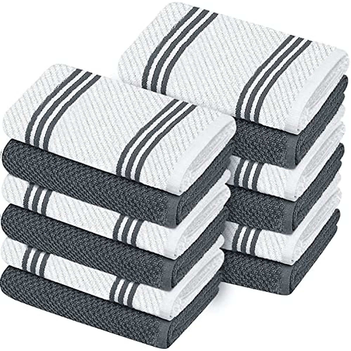 Oakias Terry Dish Cloths Grey (12 Pack, 12 x 12 Inches) – Cotton Dish Towels – Highly Absorbent & Quick Drying Kitchen Towels – Pop Corn Style…