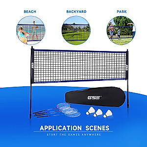 GSE Recreational Badminton Complete Set, Sports Outdoor Net Game Set Including 20'*2' Portable Badminton Net +4 Badminton Rackets+ 3 Shuttlecocks for 2-on-2 Games