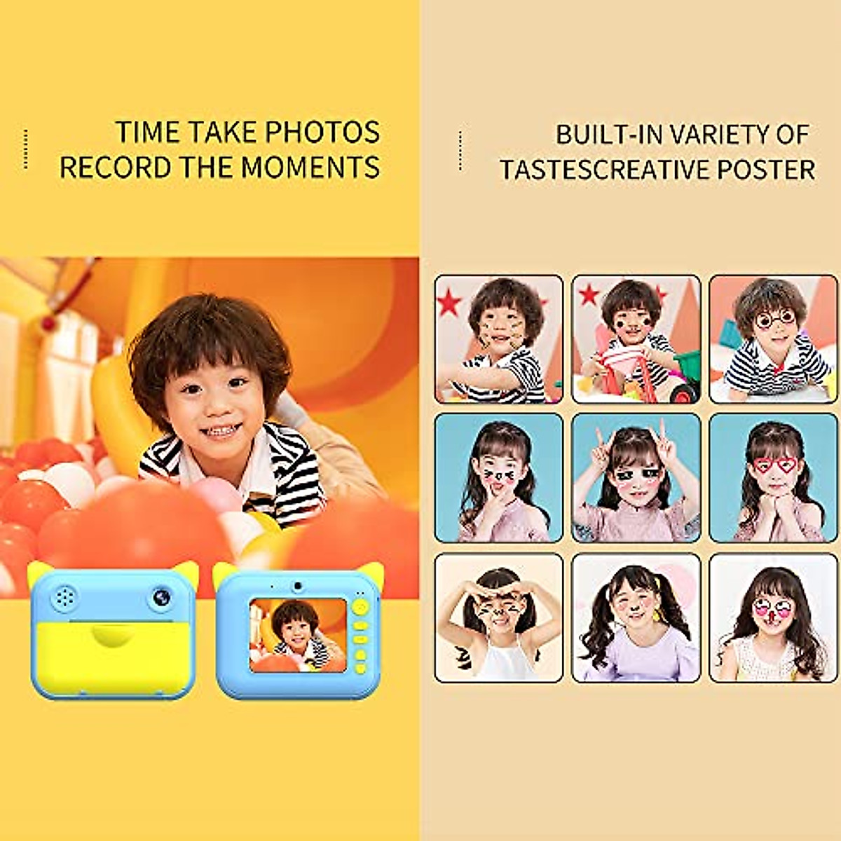 CalmGeek Cute Kids Instant Print Camera 1080P Digital Video Camera Dual Camera Lens 12MP 2.4 Inch LCD Screen Built-in Battery Birthday Festival for Boys Girls