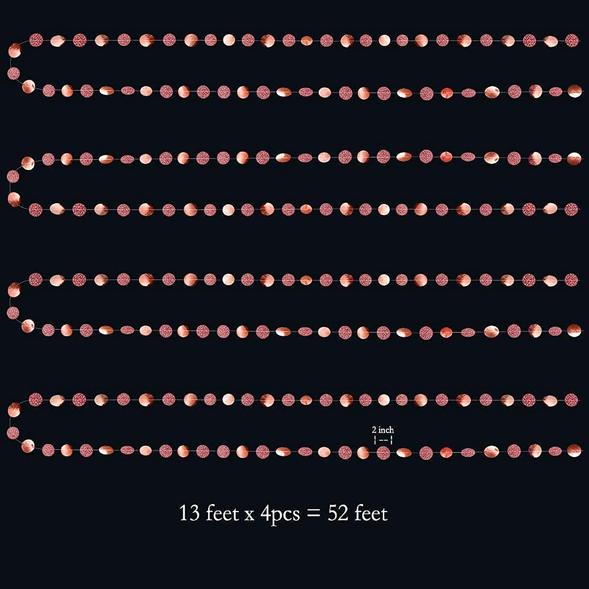 Decor365 Glitter Rose Gold Circle Dots Garland Party Decorations Paper Polka Dots Hanging Streamer String Bunting Banner Backdrop Background Decor Wedding/Birthday/Anniversary/Engagement/Christmas