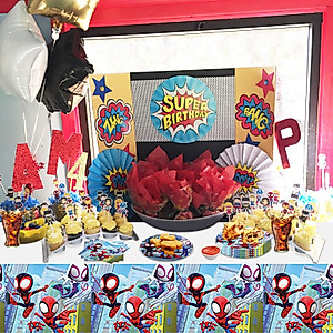 Spidey and His Amazing Friends Birthday Decorations, 20 Plates, 20 Napkins and 1 Tablecover for Spidey and His Amazing Friends Birthday Party Supplies, Spidey Theme Party Decorations