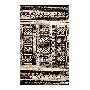 SUPERIOR Indoor Small Area Rug, Geometric Aztec Decor for Office, Home Entry, Dining, Dorm, Kitchen, Hardwood Floor, Living Room, Bedroom, Jute Backing, Navajo Collection, 5' x 8', Cream