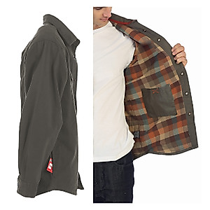 Gioberti Men's Brushed and Soft Twill Shirt Jacket with Flannel Lining, Olive, L