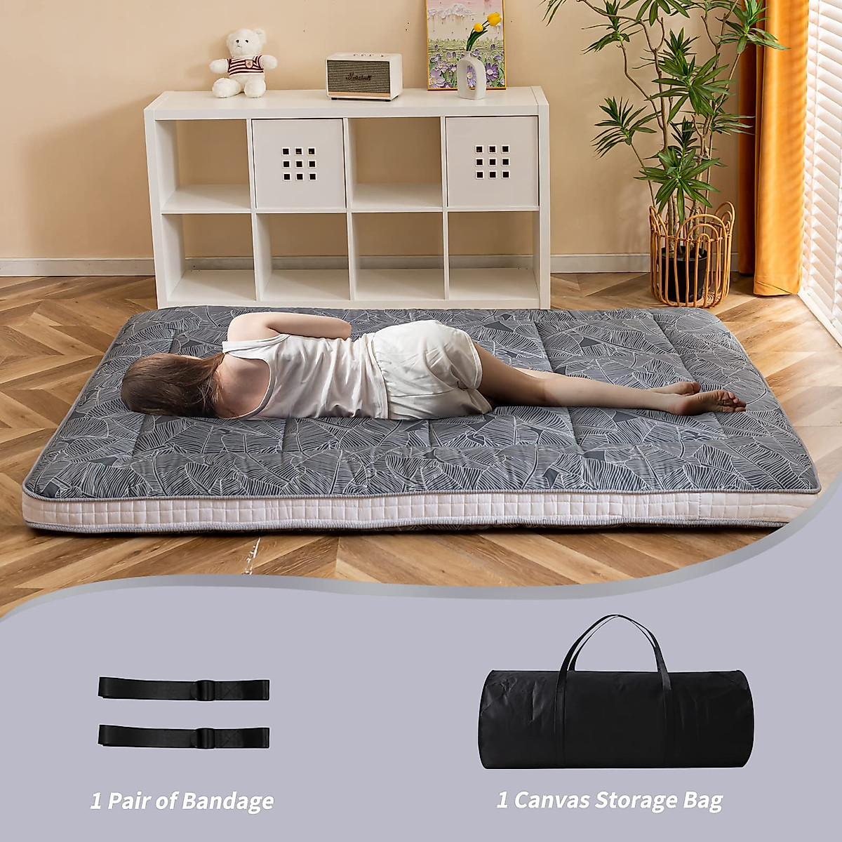 Extra Thick Futon Floor Mattress, Padded Japanese Folding Roll Up Mattress Sleeping Pad, Foldable Camping Portable Mattress Shikibuton, Bed Mattress Topper, Floor Lounger Guest Bed for Couch Car