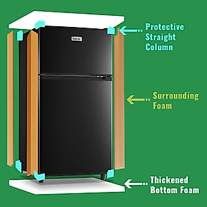 WANAI Mini Fridge with Freezer Two Doors Small Refrigerator with 7 Setting Adjustable Thermostat Crisper Drawer & Removable Shelves Extra Drink Space Low Noise Freezer-on-Top Refrigerator, Black