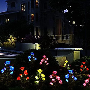 Upgraded 6 Rose Flowers Solar Garden Stake Lights, Outdoor Decorative Solar Flower Lights,Waterproof Solar Flower Stake Lights for Patio Yard Courtyard Pathway Cemetery Graveside (Pink)