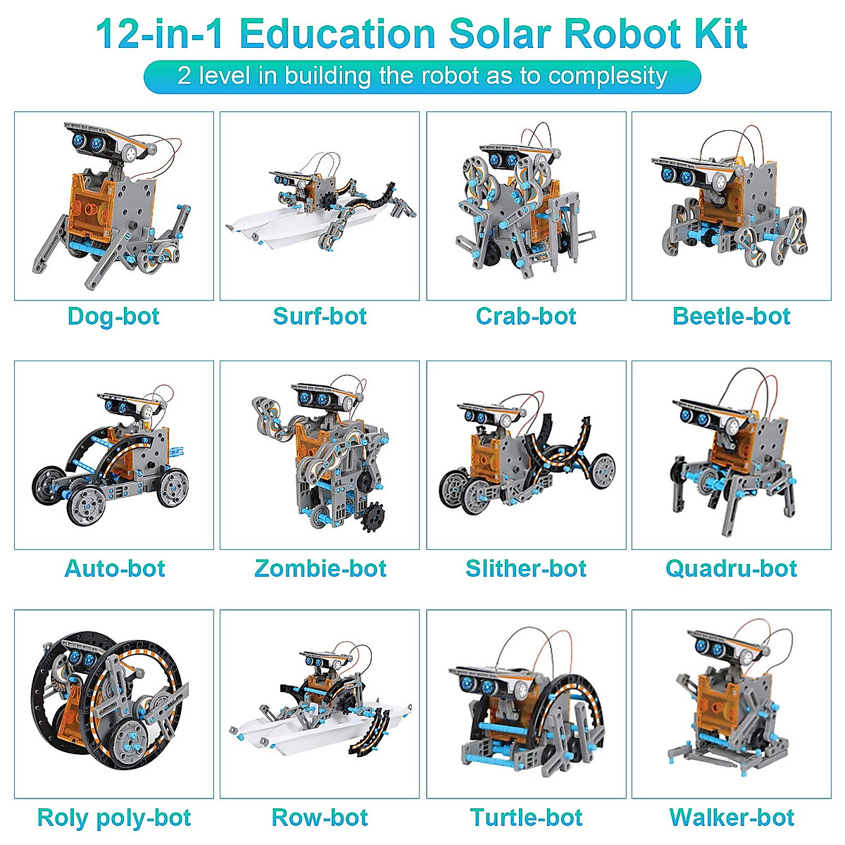mababa 12-in-1 Solar Robot Building Kit for Kids, STEM Educational Creation 190-Piece Kit with Solar Powered Motorized Engine and Gears for Boys and Girls Ages 8-12.
